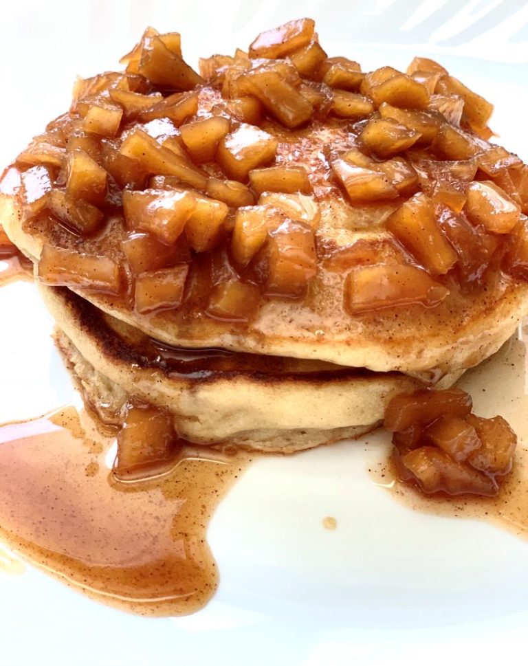 Fluffy Buttermilk Pancakes with Stewed Cinnamon Apples - Masala Monk