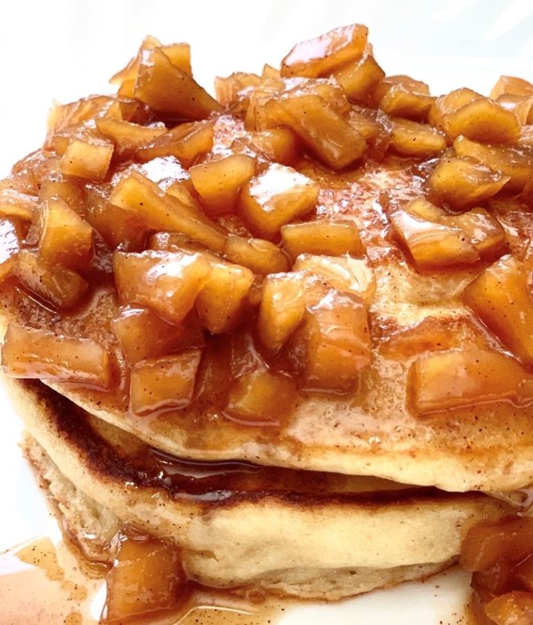 Fluffy Buttermilk Pancakes with Stewed Cinnamon Apples - Masala Monk