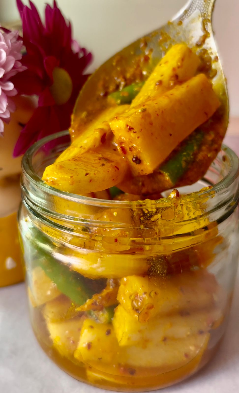 Mooli Green Chilli Pickle Recipe - Masala Monk