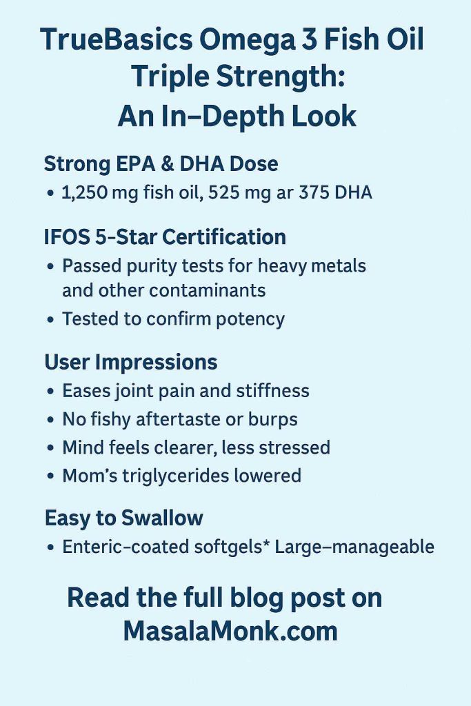 TrueBasics Omega 3 Fish Oil Triple Strength Review (525 mg EPA + 375 mg DHA) - Masala Monk
