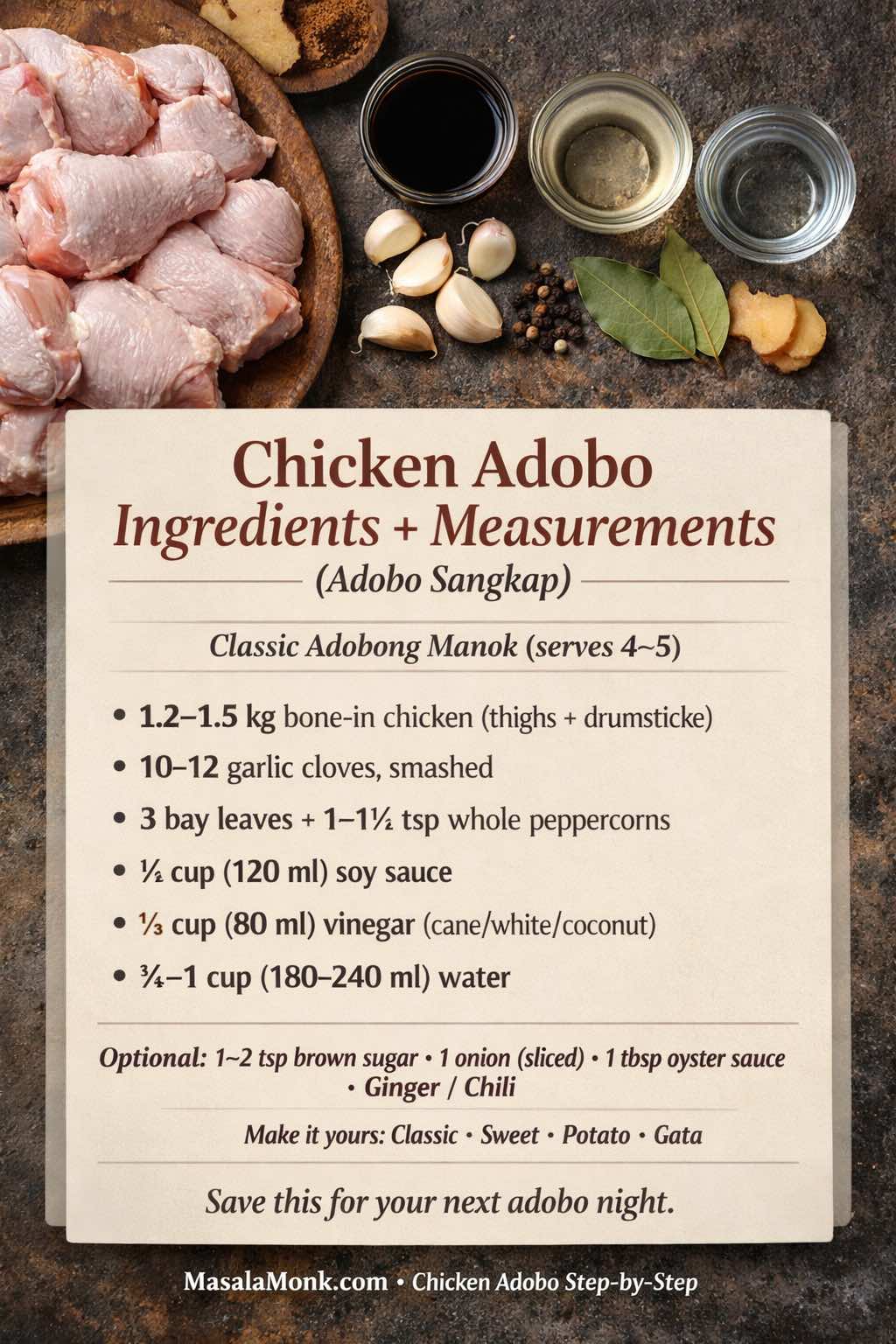 Chicken Adobo — Step-by-Step Recipe — Classic Filipino Adobong Manok - Masala Monk