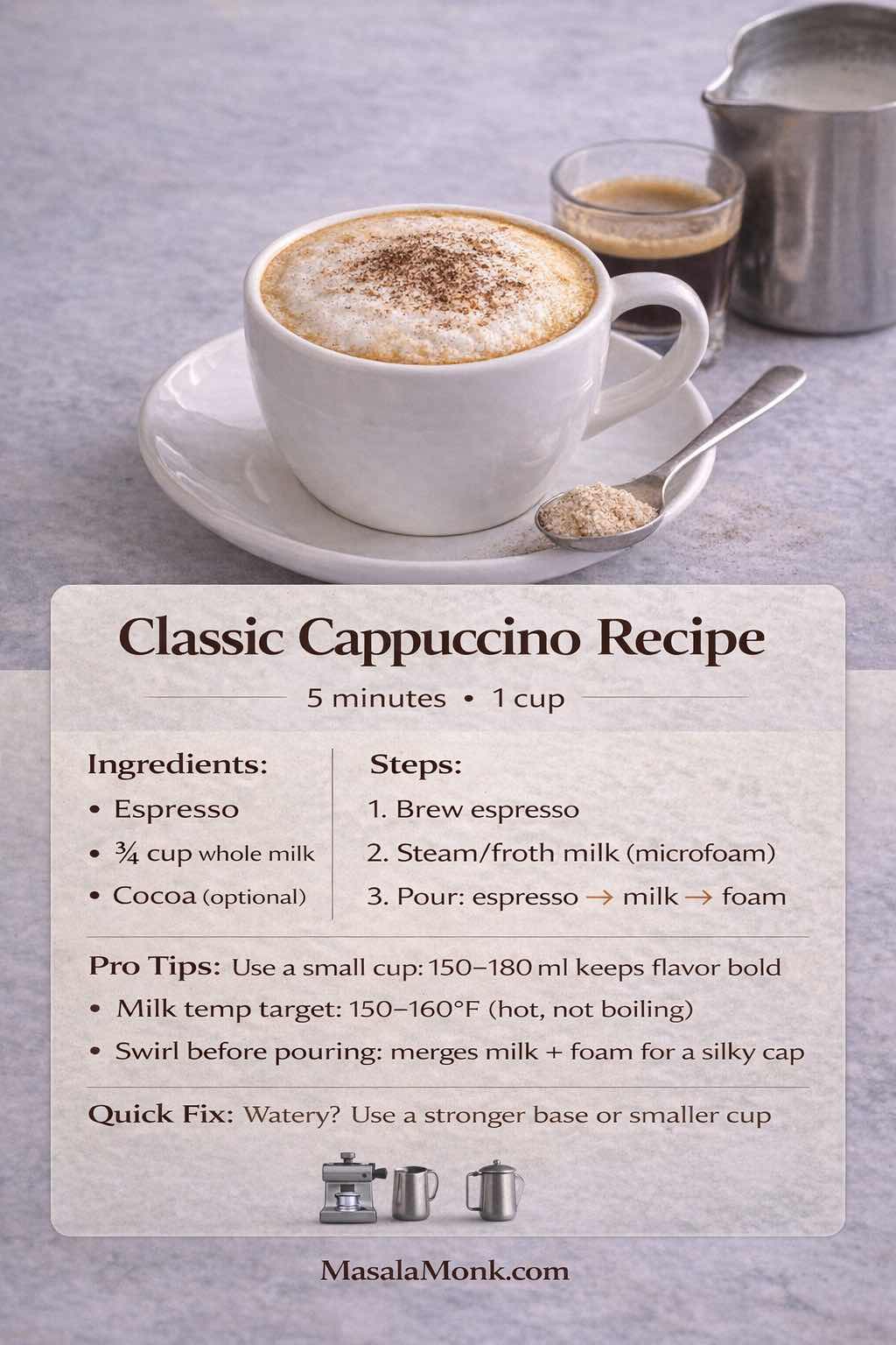 Cappuccino Recipe: Café-Style (With or Without a Machine) | Masala Monk