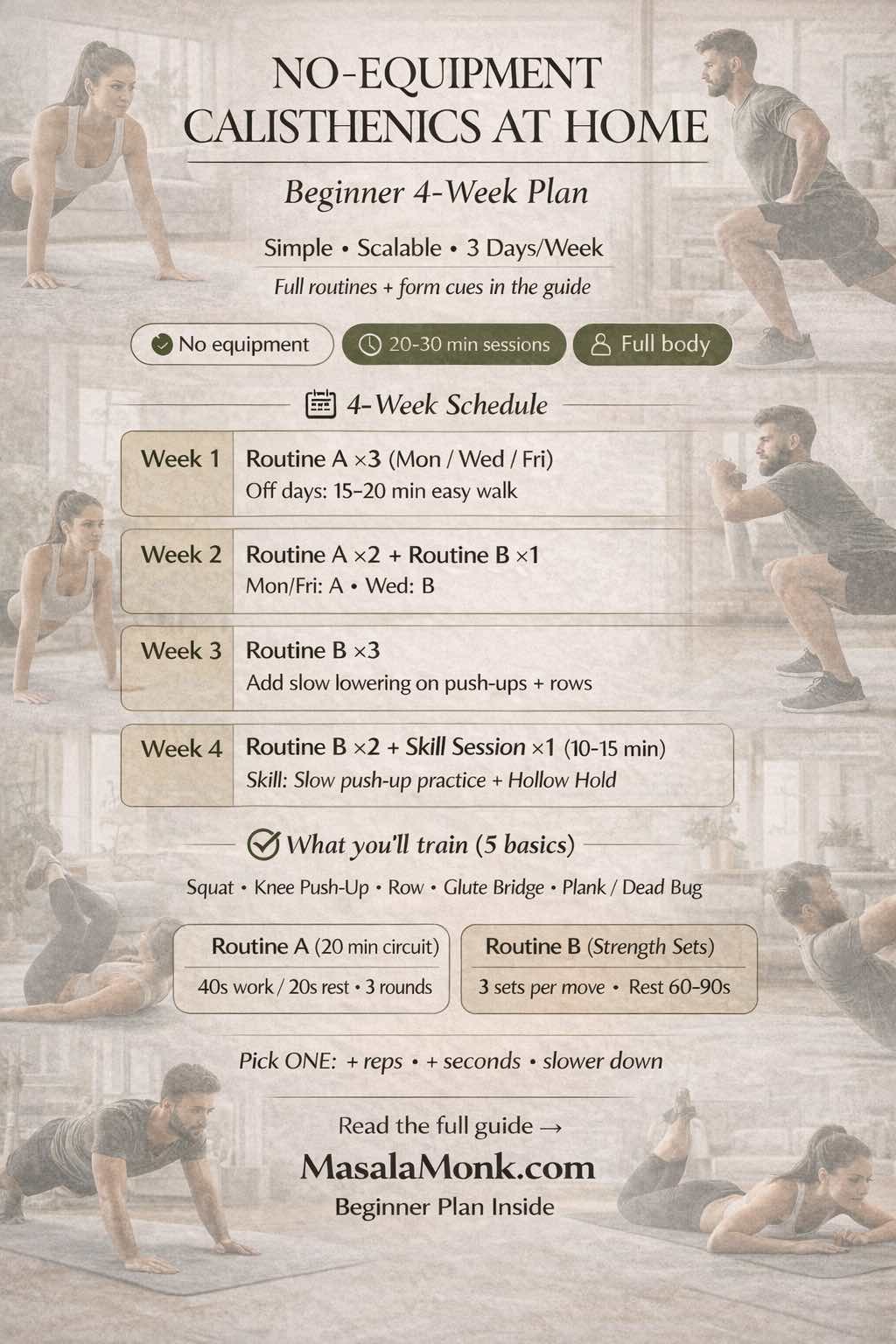 No Equipment Calisthenics at Home: Beginner Workout & Plan