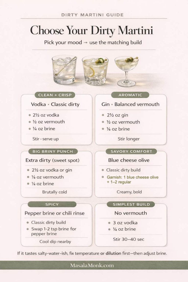 Easy Dirty Martini Recipe (Classic, Extra Dirty + No Vermouth) | Masala ...