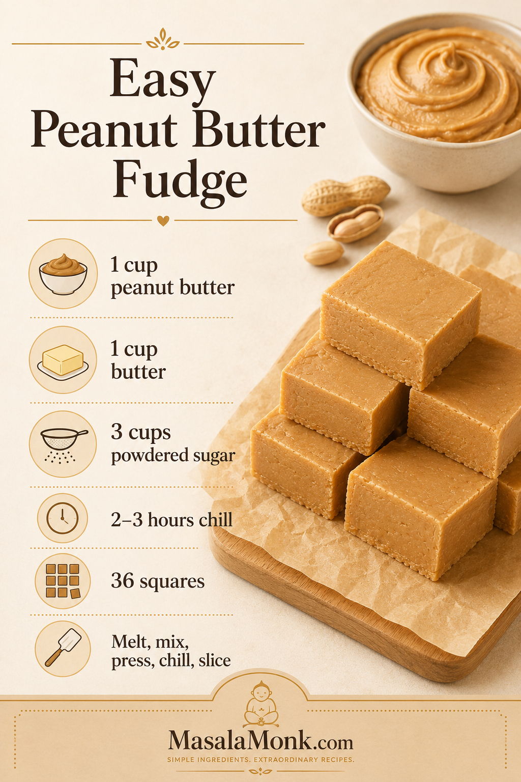 Easy Peanut Butter Fudge Recipe | No Candy Thermometer | Masala Monk